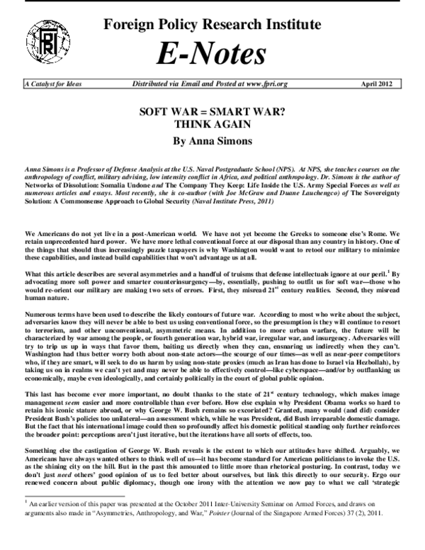 (PDF) Soft War = Smart War? Think Again