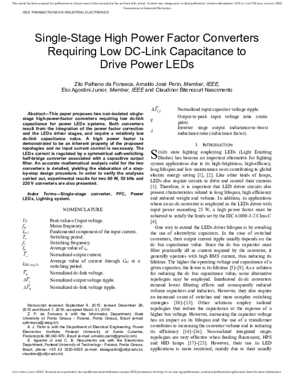 (PDF) Single-Stage High Power Factor Converters Requiring Low DC-Link ...
