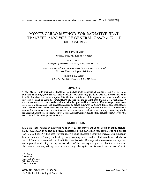 (PDF) Monte Carlo method for radiative heat transfer analysis of ...