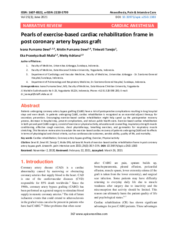 (PDF) Pearls of Exercise-based Cardiac Rehabilitation Frame in Post Coronary Artery Bypass Graft