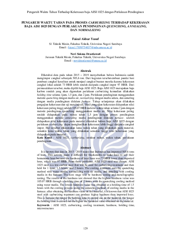 (PDF) Pengaruh Waktu Tahan Pada Proses Carburizing Terhadap Kekerasan Baja Aisi 1025 Dengan ...