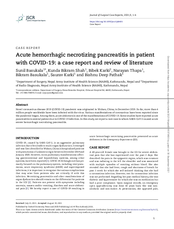 (PDF) Acute hemorrhagic necrotizing pancreatitis in patient with COVID ...