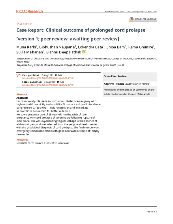 (PDF) Case Report: Clinical outcome of prolonged cord prolapse | Bishnu Deep Pathak - Academia.edu