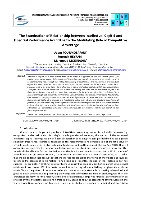 (PDF) The Examination of Relationship between Intellectual Capital and Financial Performance ...