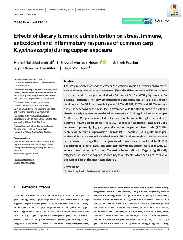 (PDF) Turmeric Mitigates Copper-Induced Stress in Common Carp