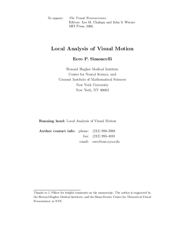 (PDF) Local analysis of visual motion