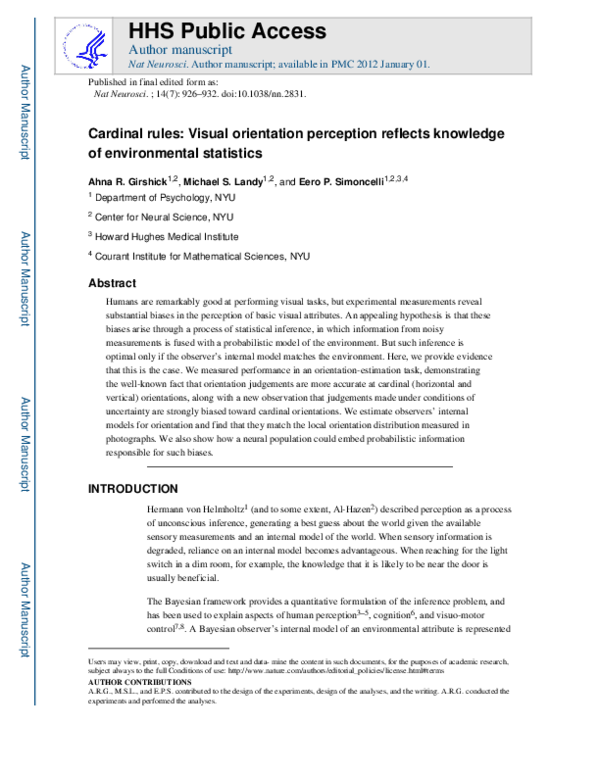 (PDF) Cardinal rules: visual orientation perception reflects knowledge of environmental statistics