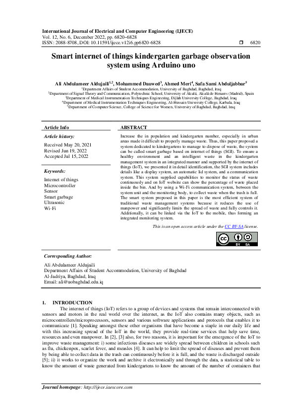 (PDF) Smart internet of things kindergarten garbage observation system ...