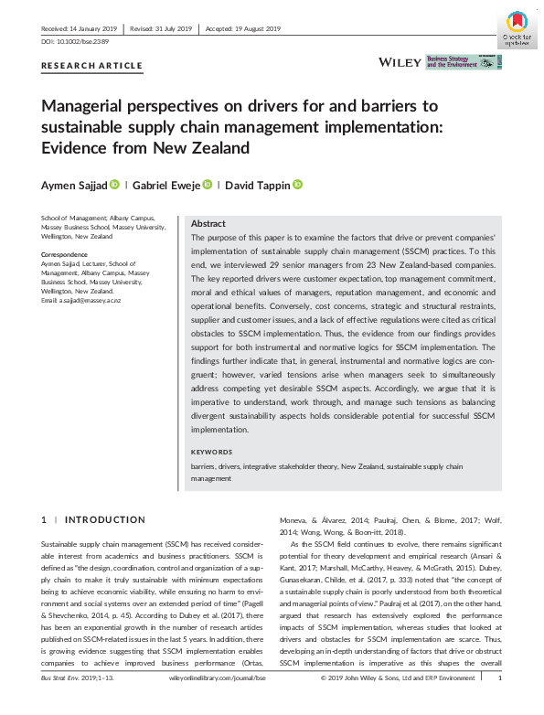 (PDF) Managerial perspectives on drivers for and barriers to ...