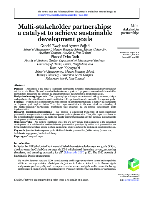 (PDF) Multi-stakeholder partnerships: a catalyst to achieve sustainable ...