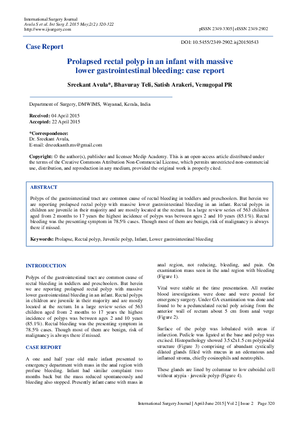 (PDF) Infant Rectal Polyp and Gastrointestinal Bleeding