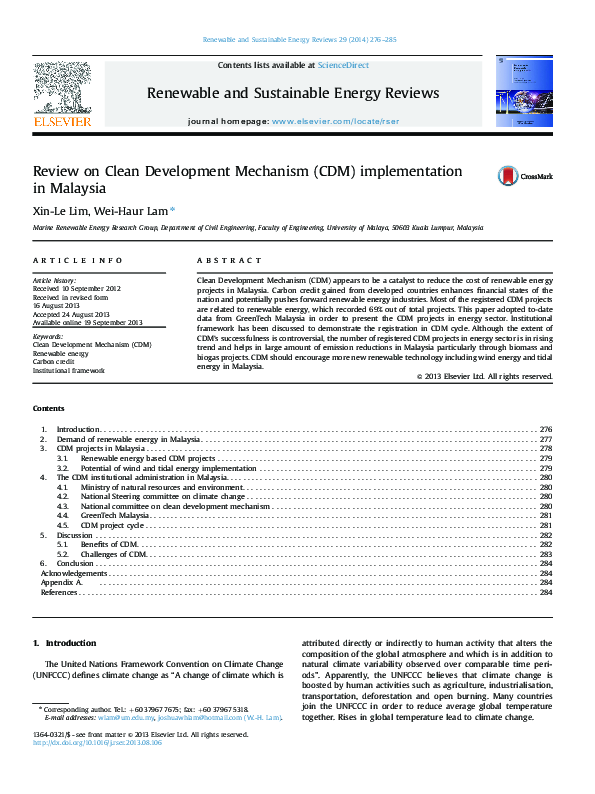 (PDF) Review on Clean Development Mechanism (CDM) implementation in ...