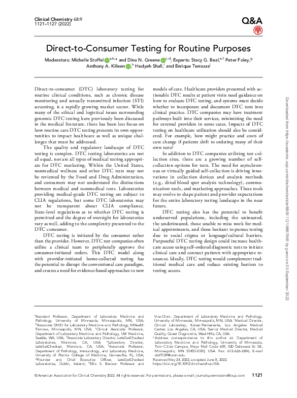 (PDF) Direct-to-Consumer Testing for Routine Purposes