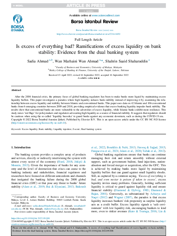 (PDF) Is excess of everything bad? Ramifications of excess liquidity on ...