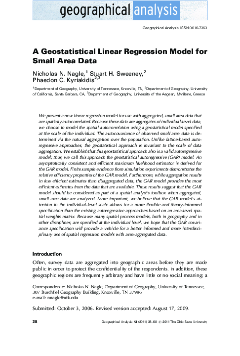 (PDF) A Geostatistical Linear Regression Model for Small Area Data ...