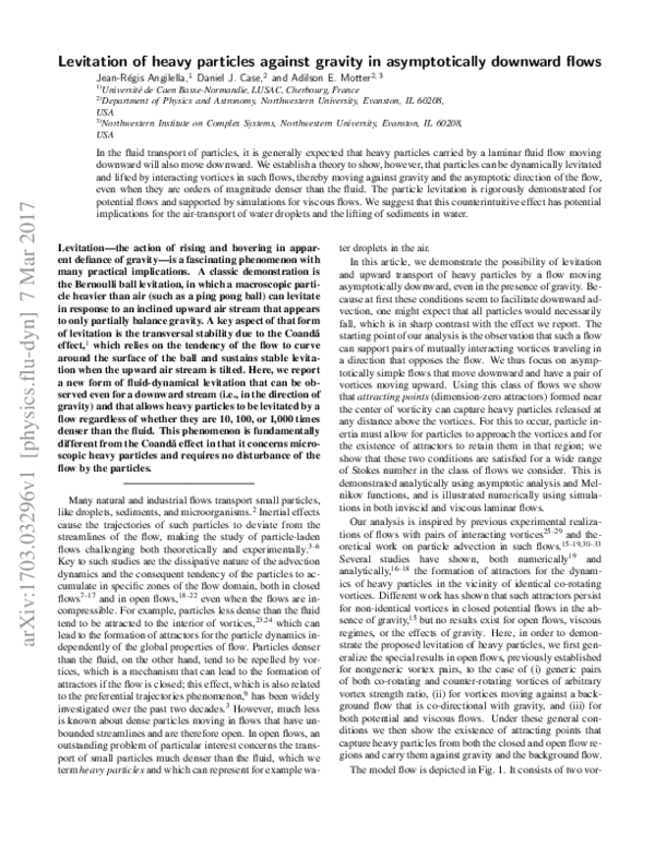 (PDF) Levitation of heavy particles against gravity in asymptotically downward flows