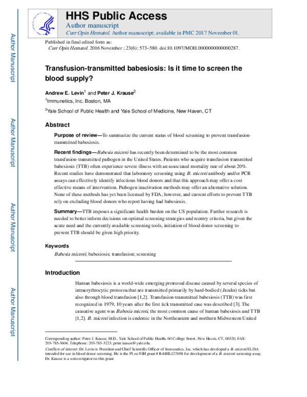 (PDF) Transfusion-transmitted babesiosis