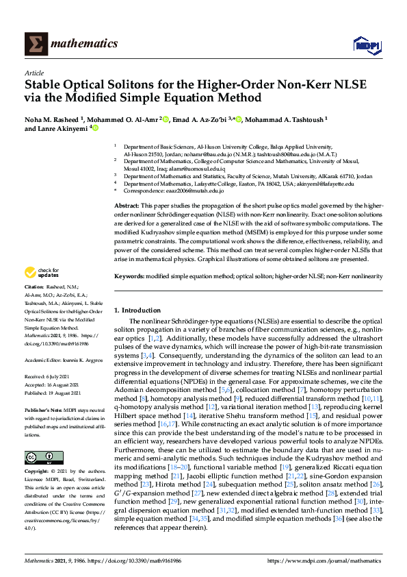 (PDF) Stable Optical Solitons for the Higher-Order Non-Kerr NLSE via ...