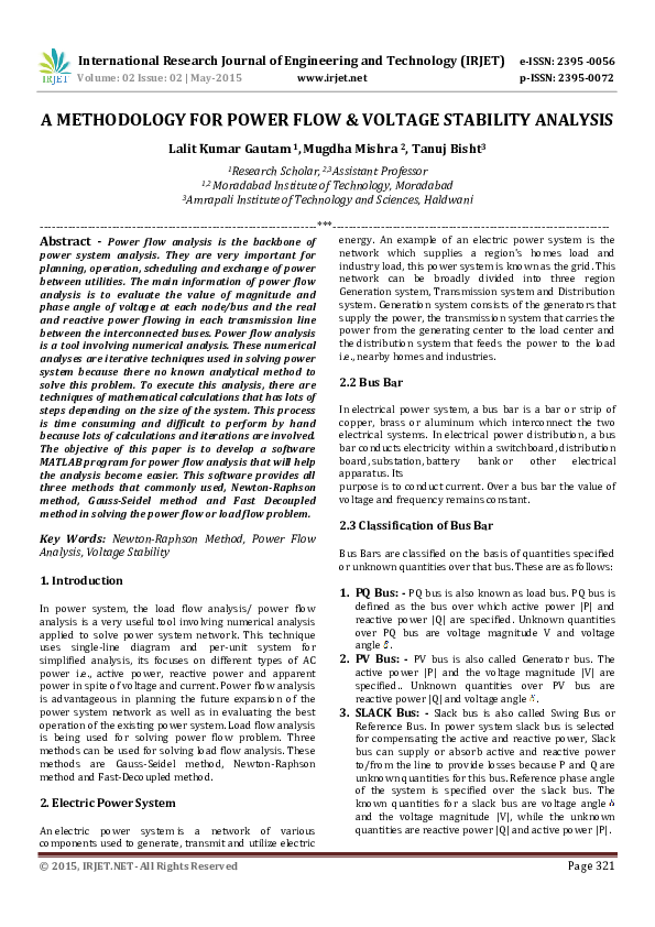 (PDF) A Methodology for Power Flow & Voltage Stability Analysis