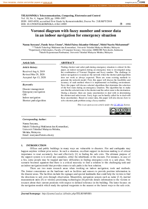 (PDF) Voronoi diagram with fuzzy number and sensor data in an indoor navigation for emergency ...