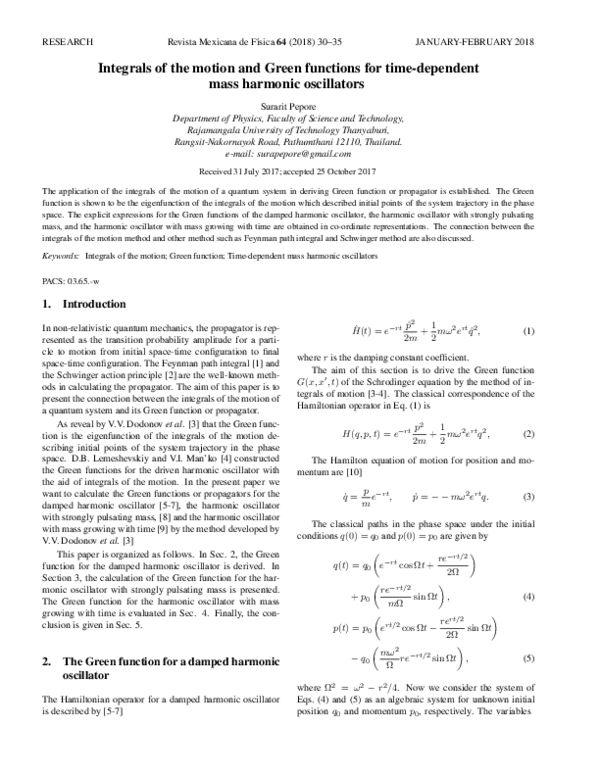 Pdf Integrals Of The Motion And Green Functions For Time Dependent