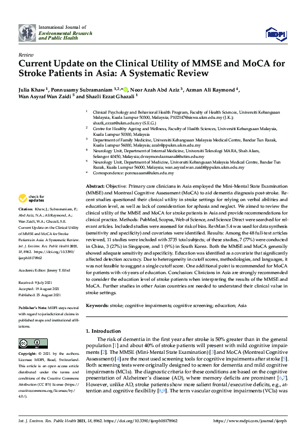 (PDF) Current Update on the Clinical Utility of MMSE and MoCA for ...