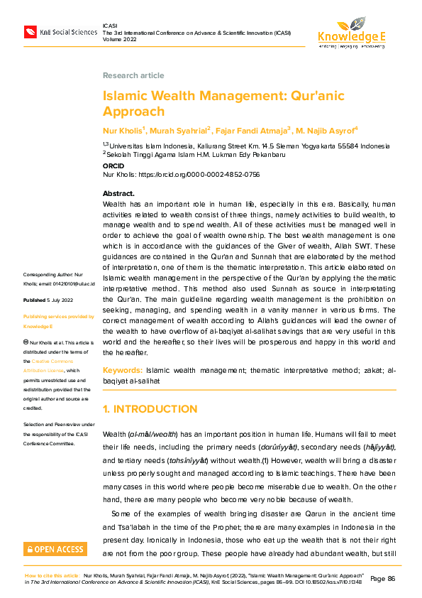 (PDF) Islamic Wealth Management: Qur'anic Approach