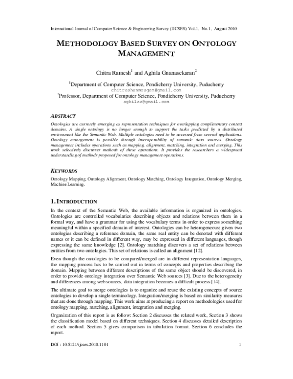 (PDF) Methodology Based Survey on Ontology Management