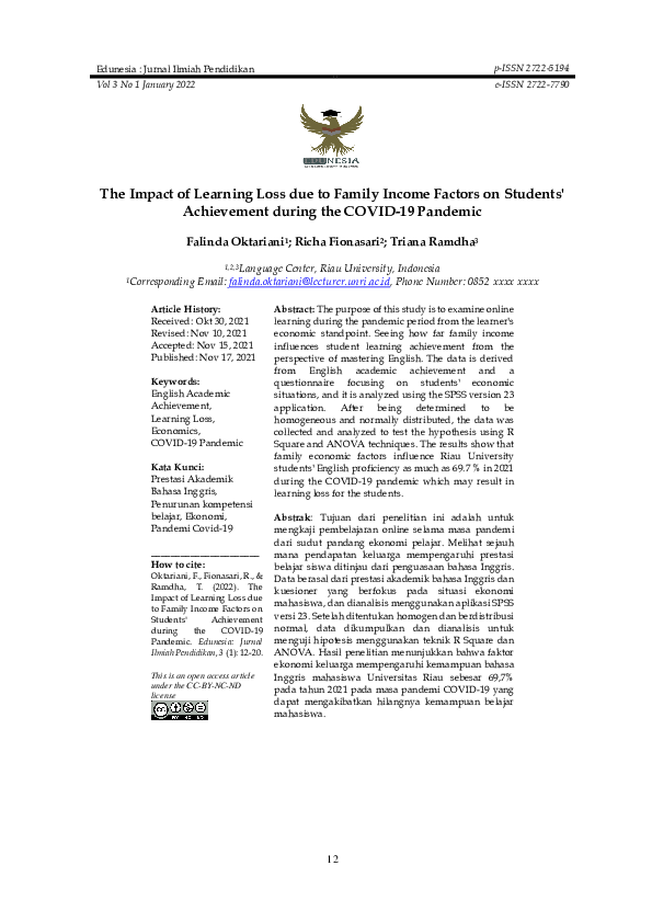 (PDF) The Impact of Learning Loss due to Family Income Factors on ...