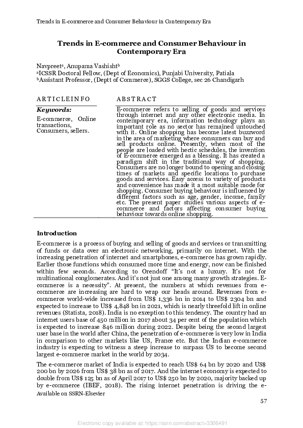 (PDF) Trends in E-Commerce and Consumer Behaviour in Contemporary Era