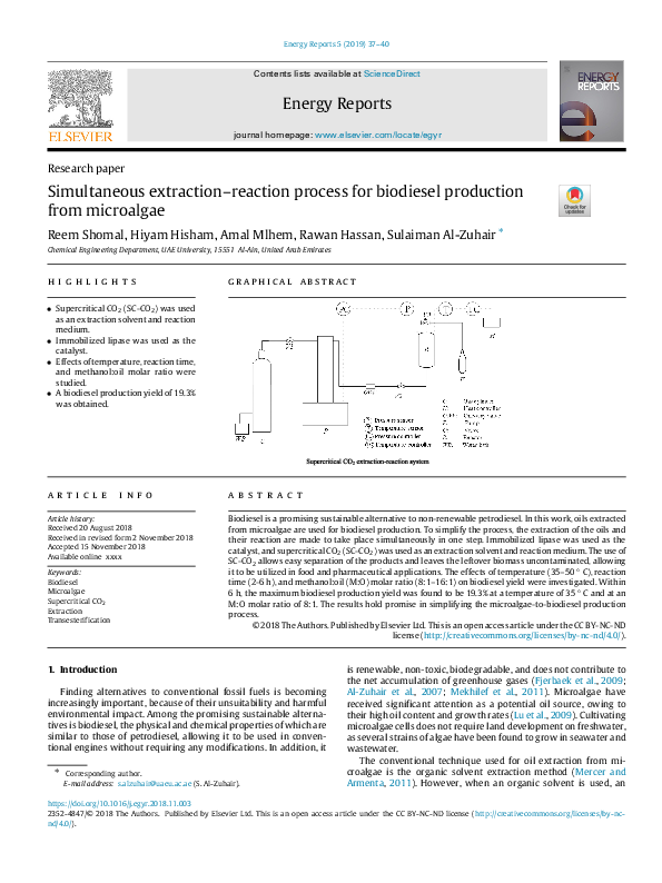 (PDF) Simultaneous extraction–reaction process for biodiesel production ...