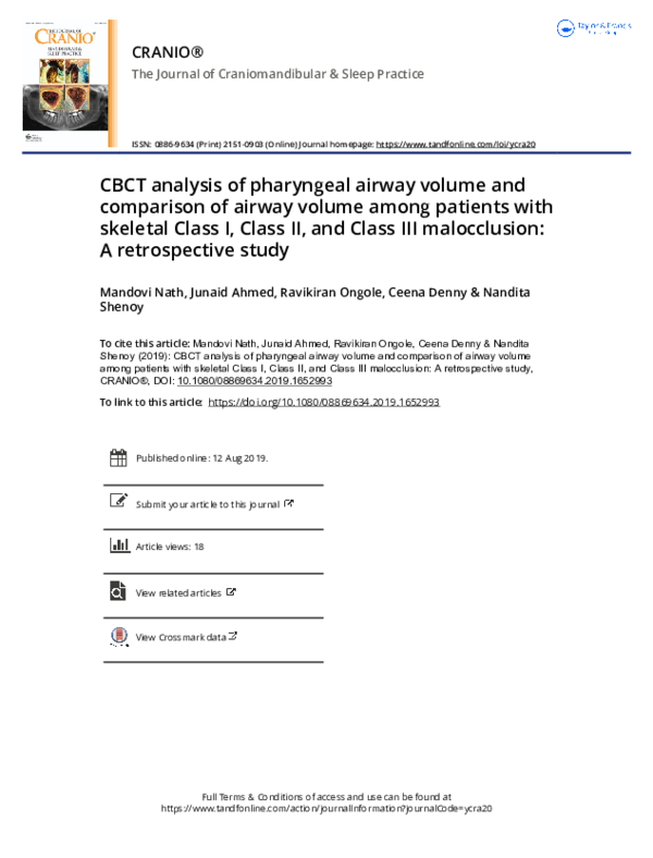 (PDF) CBCT analysis of pharyngeal airway volume and comparison of airway volume among patients ...