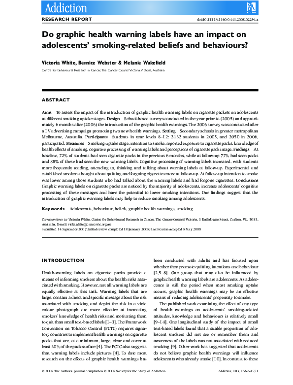 (PDF) Do graphic health warning labels have an impact on adolescents ...