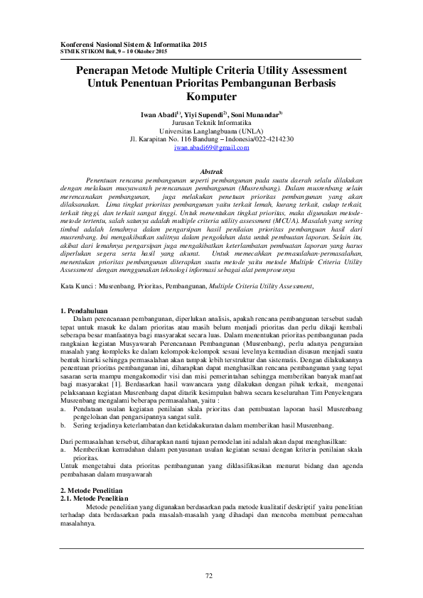 (PDF) Penerapan Metode Multiple Criteria Utility Assessment untuk ...