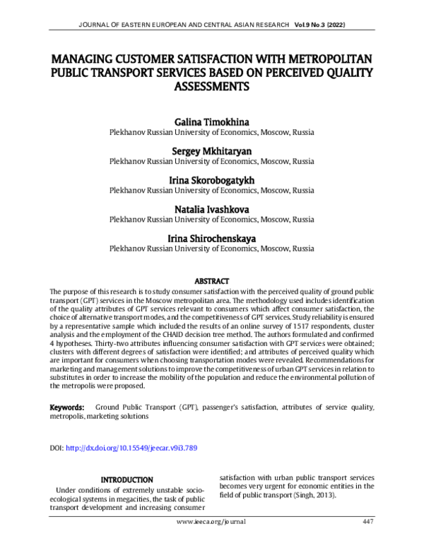 Pdf Managing Customer Satisfaction With Metropolitan Public Transport Services Based On