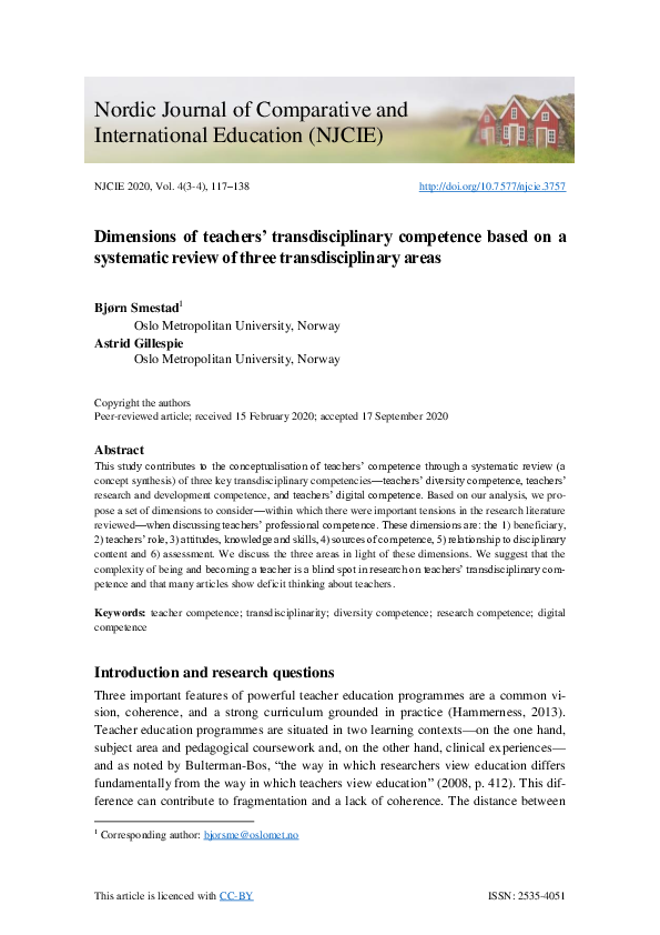 (PDF) Dimensions of teachers’ transdisciplinary competence based on a systematic review of three ...