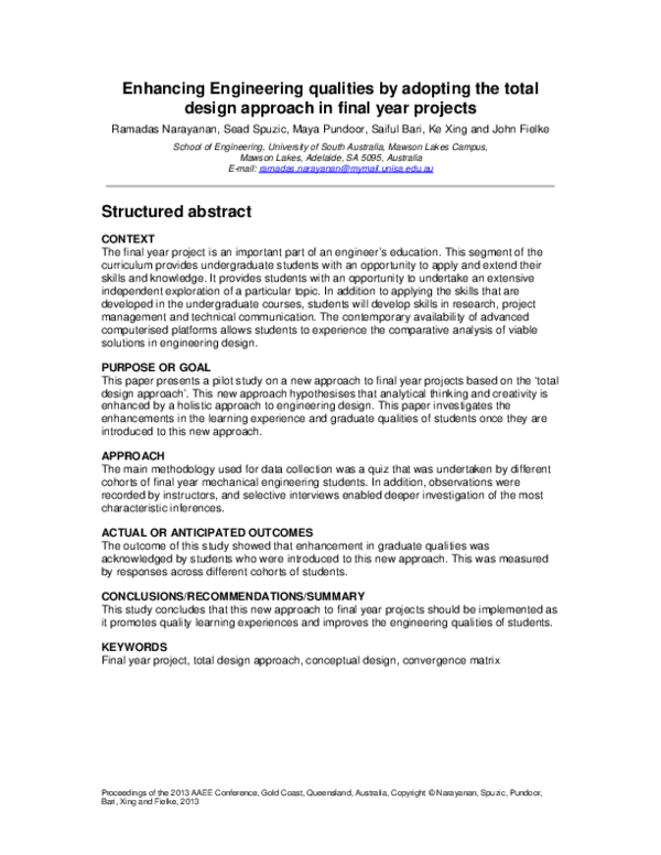 (PDF) Enhancing engineering qualities by adopting the total design ...