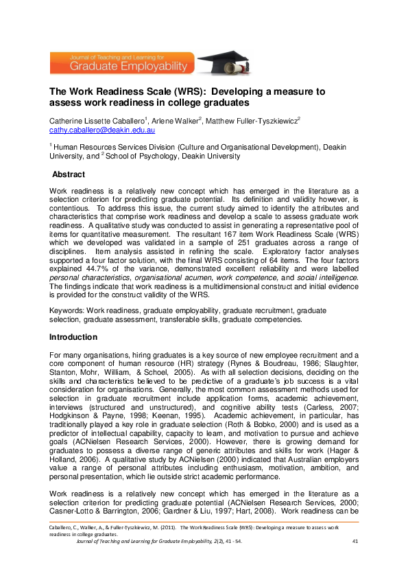(PDF) The Work Readiness Scale (WRS): Developing a measure to assess ...