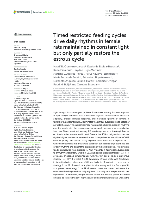 (PDF) Timed restricted feeding cycles drive daily rhythms in female ...