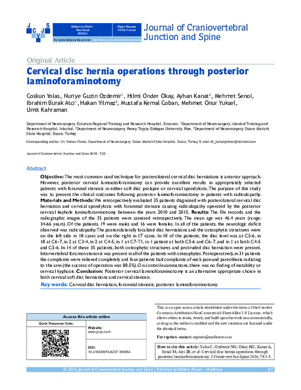 (PDF) Cervical disc hernia operations through posterior ...