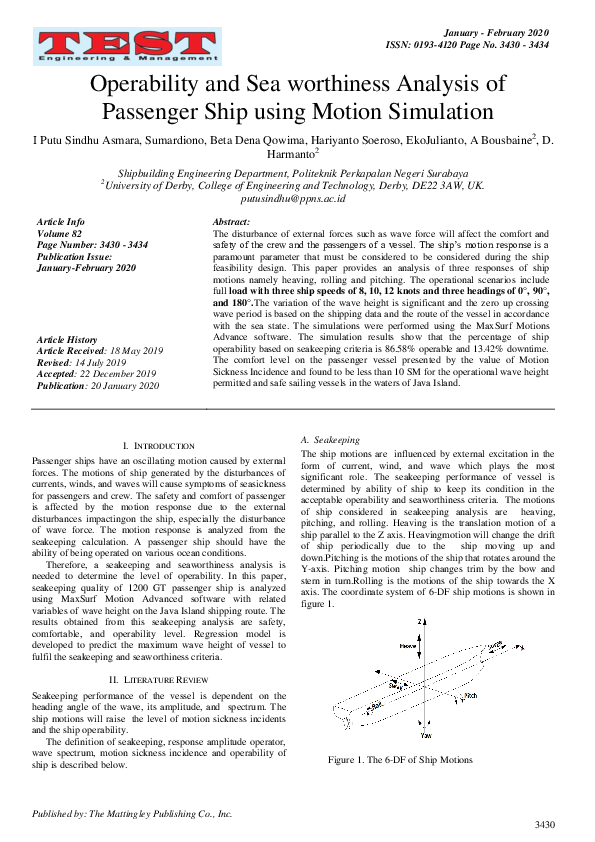 Pdf Operability And Sea Worthiness Analysis Of Passenger Ship Using Motion Simulation