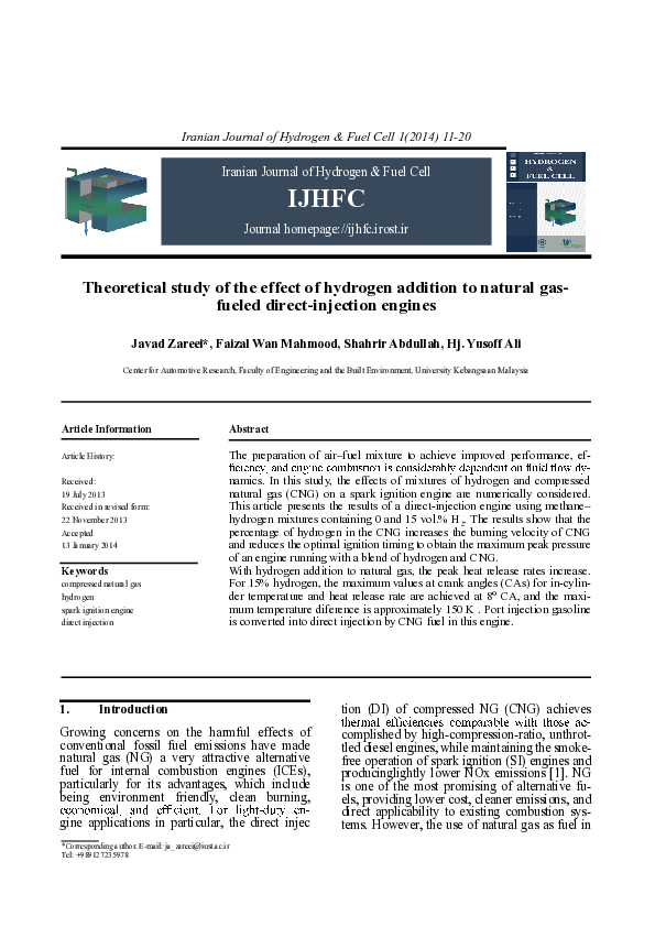 (PDF) Theoretical study of the effect of hydrogen addition to natural gas-fueled direct ...