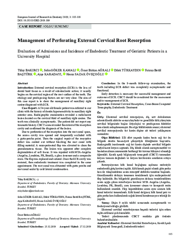 Pdf Management Of Perforating External Cervical Root Resorption