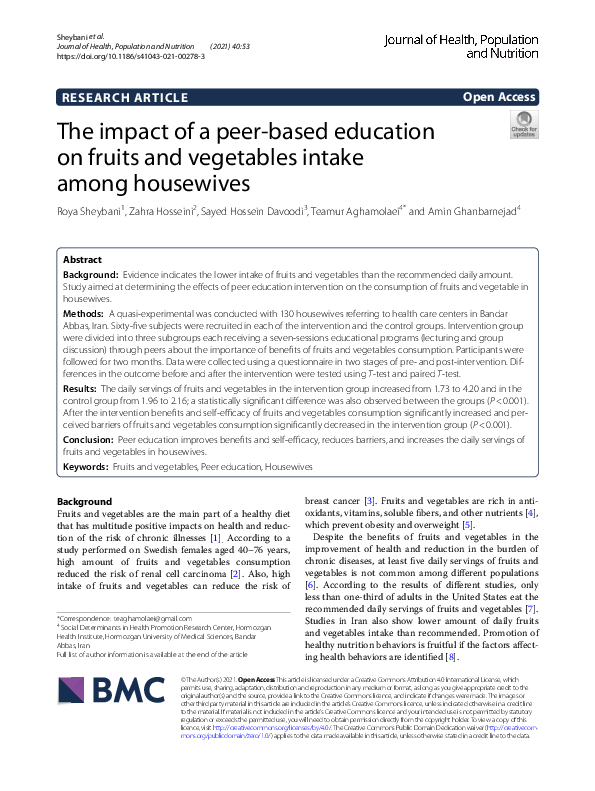 (PDF) The impact of a peer-based education on fruits and vegetables ...