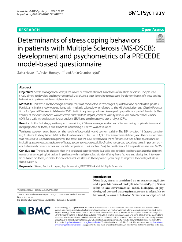 (PDF) Determinants of stress coping behaviors in patients with Multiple ...
