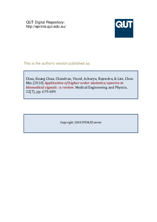 Pdf Application Of Higher Order Statistics Spectra In Biomedical