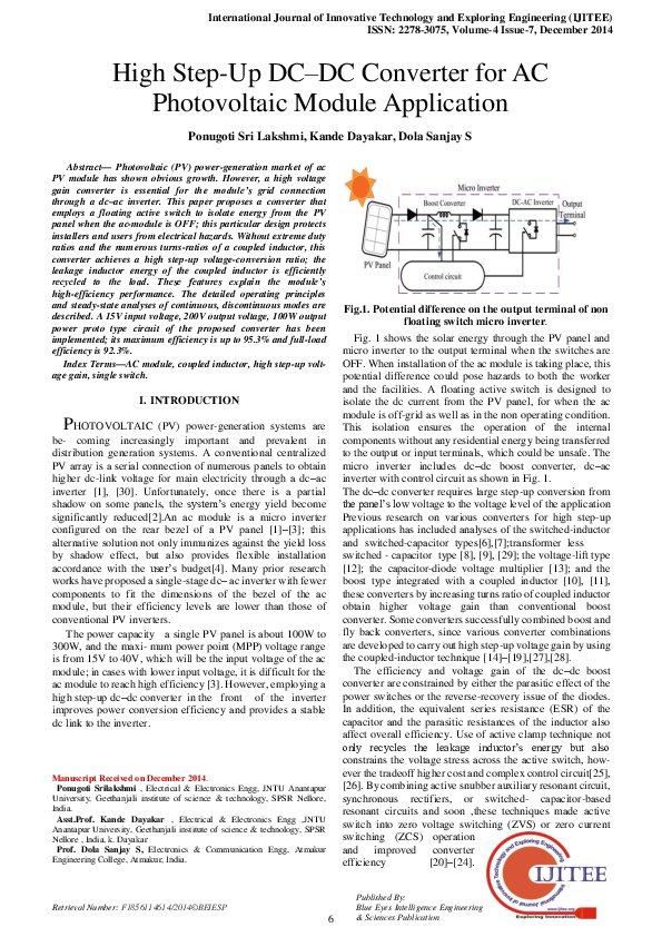 (PDF) High Efficiency Step-Up DC-DC Converter for AC PV Modules