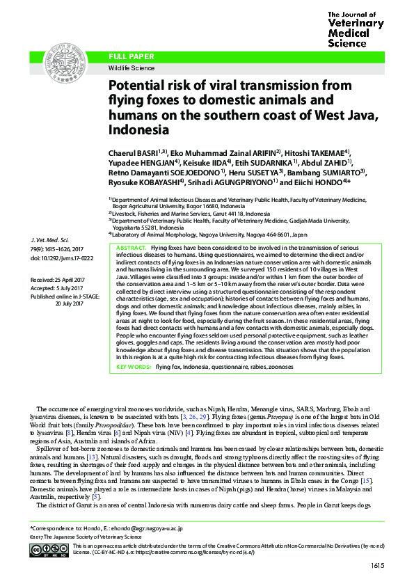 (PDF) Potential risk of viral transmission from flying foxes to ...