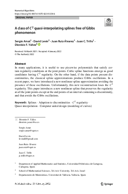 Pdf A Class Of C2 Quasi Interpolating Splines Free Of Gibbs Phenomenon