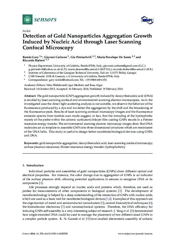 (PDF) Detection of Gold Nanoparticles Aggregation Growth Induced by ...